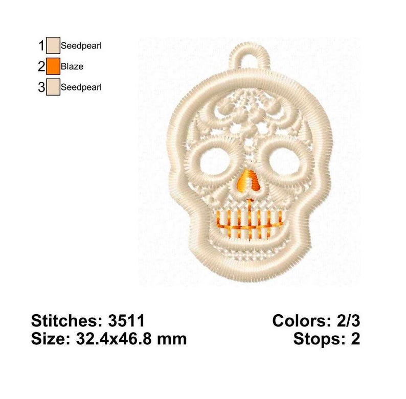 FSL Earrings. Machine Embroidery Designs. Skull Lace Earrings. 4x4 Hoop ...