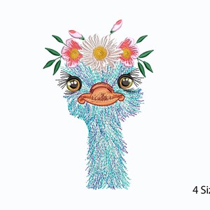 Machine Embroidery Ostrich With Flowers. Bird Machine Embroidery Design ...