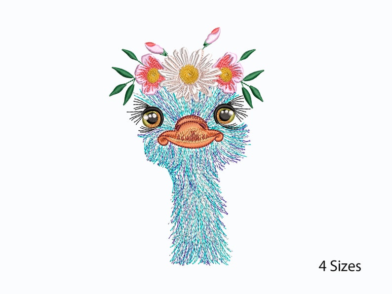 Machine Embroidery Ostrich With Flowers. Bird Machine - Etsy