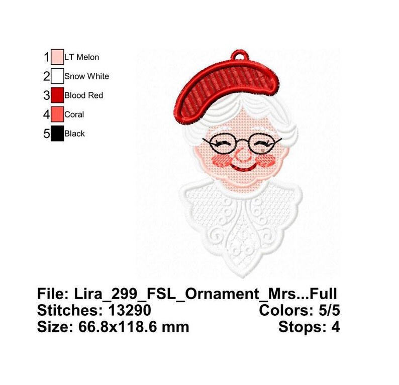FSL Ornament. Machine Embroidery Designs. Mrs Claus Lace Decoration ...