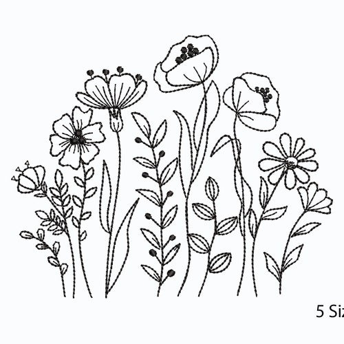 Meadow Flowers Machine Embroidery Designs Art Line Hand - Etsy