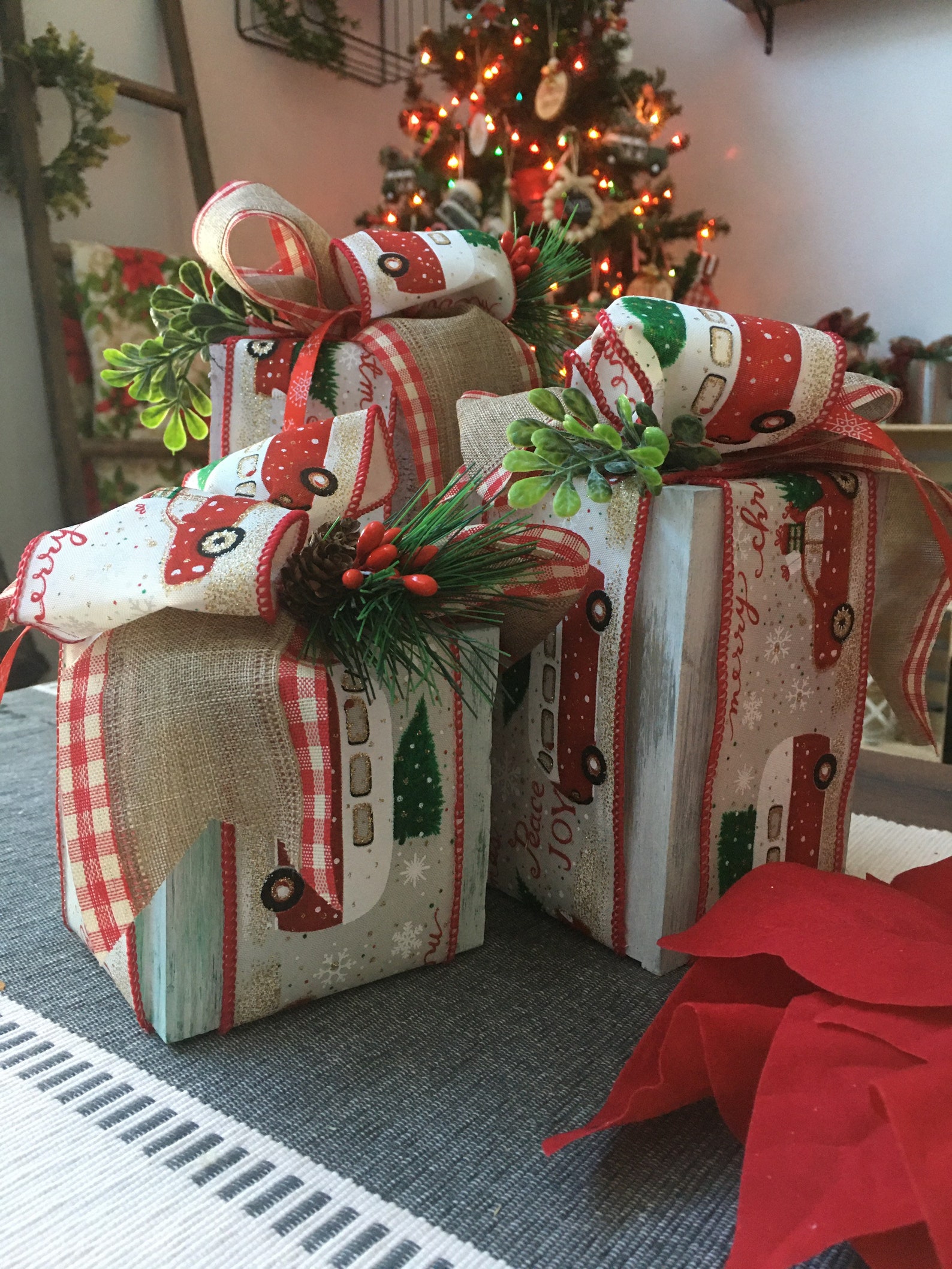 Custom Christmas Wooden Presents/ Gifts Box Trio Decor | Christmas ...