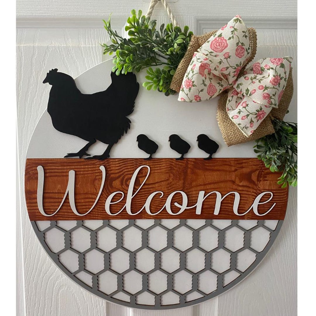 Chicken Welcome Sign: Farmhouse Front Door Decor - Etsy