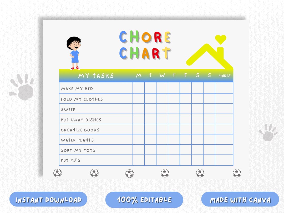 Chore Chart for Boys | Printable Responsibility Chart | Editable Kids ...