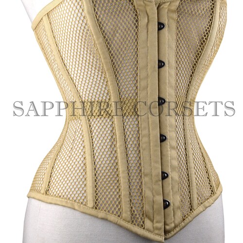 Overbust Mesh Beige Corset Steel Boned Skin Waist Trainer - Etsy UK