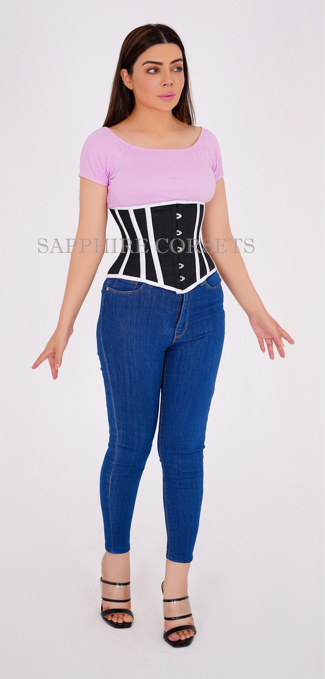 Black and White Cotton Corset Steel Boned Underbust Tight - Etsy