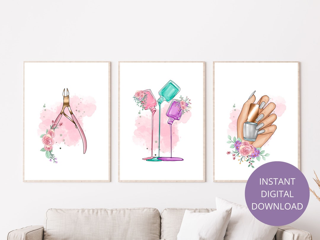 Nail Salon Decor. Printable Wall Art Set of 3. Nail Tech Gift. Vanity ...
