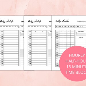 Time Blocking Daily Schedule: Hourly, Half-hour, 15 Minute Planer ...