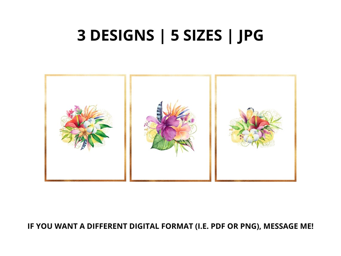 Tropical Flowers Printable Art Set of 3 Prints Botanical Wall Art ...