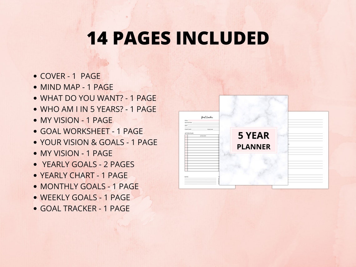 5 Year Planner Printable Workbook Goal Planner for Productivity. Track ...