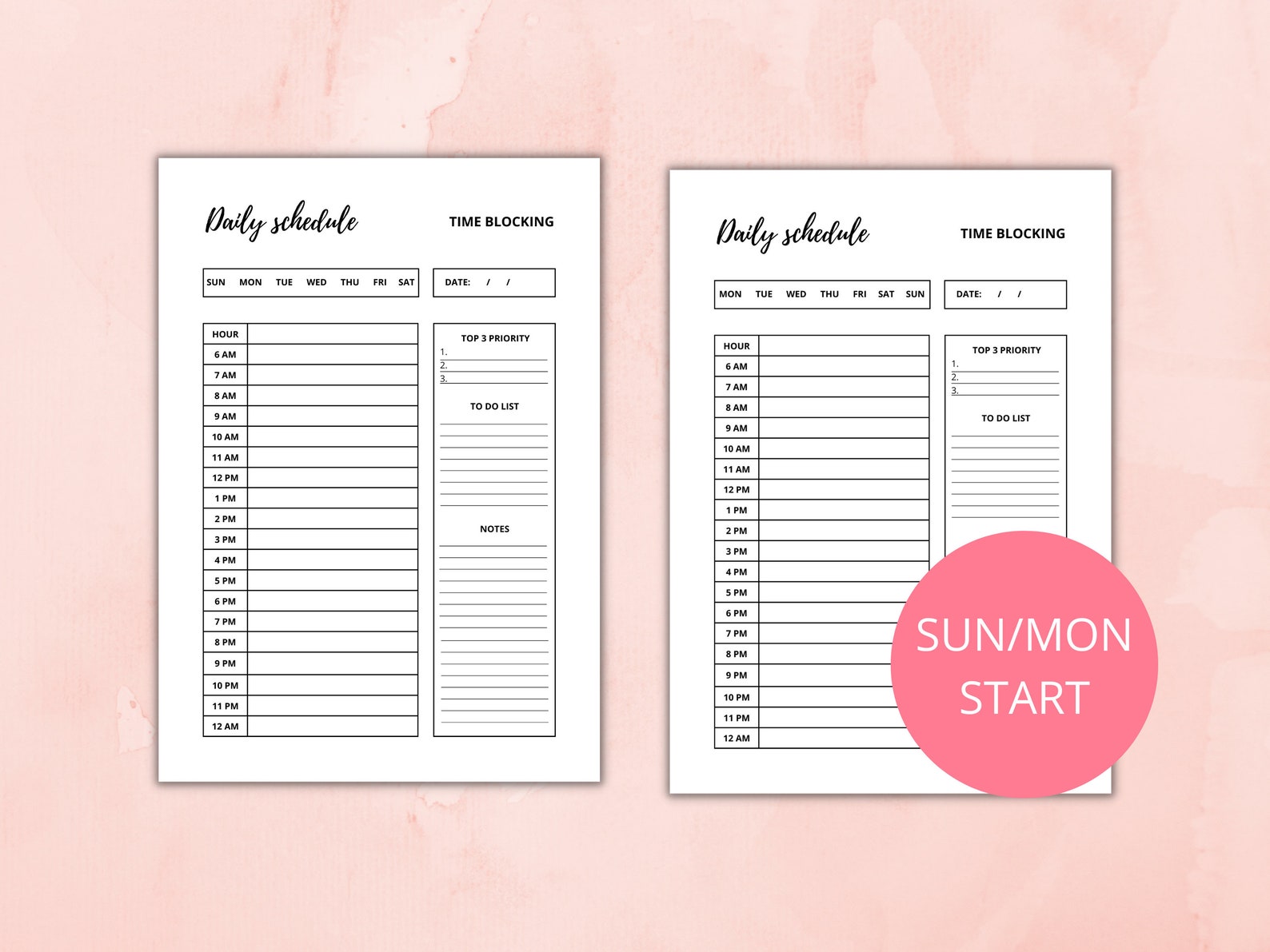 Time Blocking Daily Schedule: Hourly, Half-hour, 15 Minute Planer ...