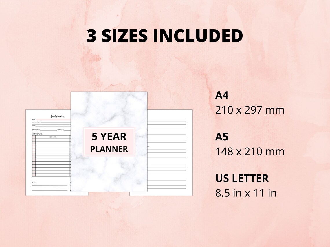 5 Year Planner Printable Workbook Goal Planner for Productivity. Track ...