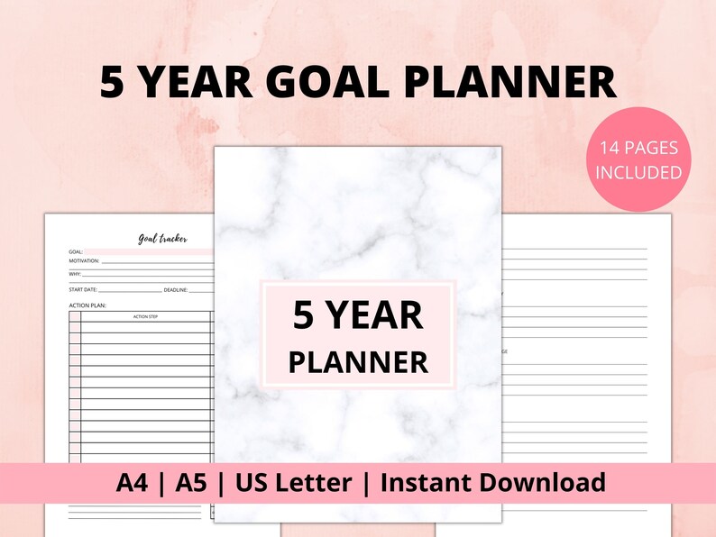 5 Year Planner Printable Workbook - Goal Planner for Productivity ...