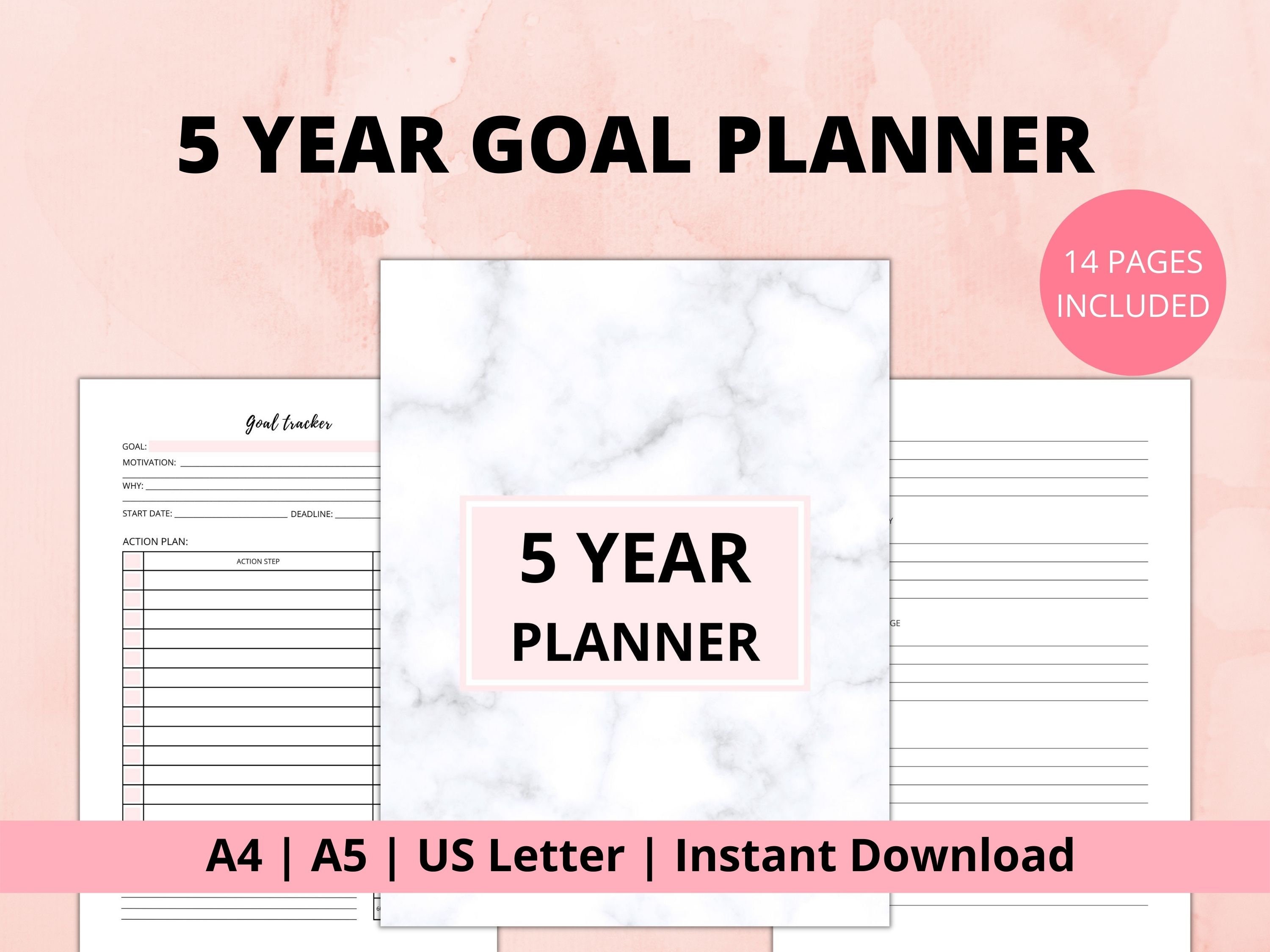 5 Year Planner Printable Workbook - Goal Planner for Productivity ...