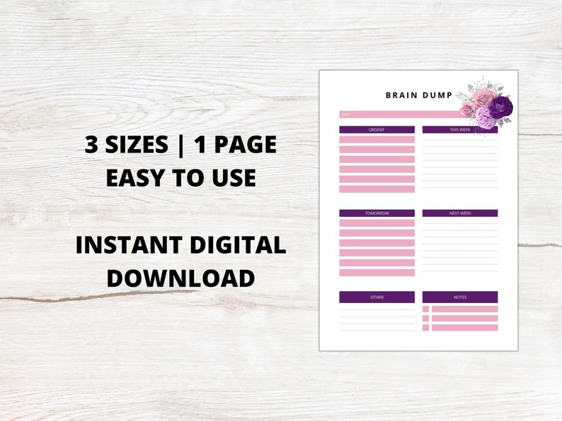 Brain Dump Worksheet Declutter Your Mind and Thoughts. Printable PDF ...