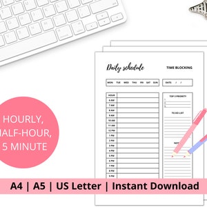 Time Blocking Daily Schedule: Hourly, Half-hour, 15 Minute Planer ...