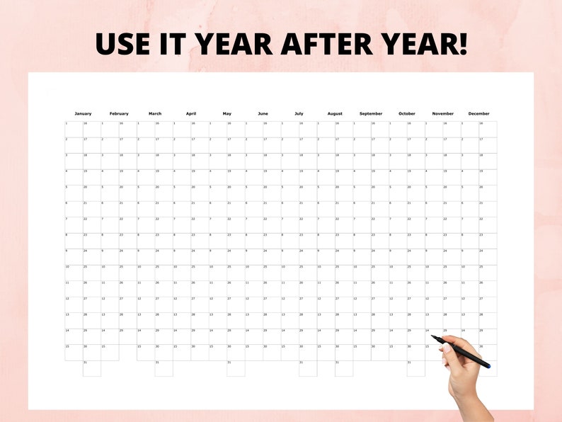 Printable Perpetual Calendar Minimalist Forever Wall | Etsy