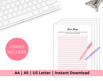 Brain Dump Printable, Thought Organizer, A4, A5, Letter, Printable PDF ...