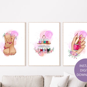 Set of 3 Nail Salon Wall Art, Nail Tech Gift, Nail Room Decor, Beauty ...