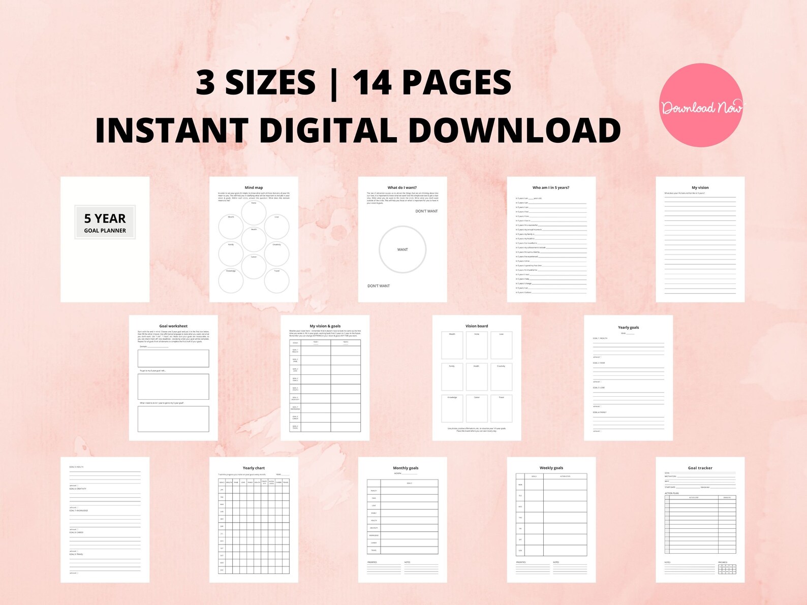5 Year Goal Planner - Printable Workbook for Productivity. Track and ...