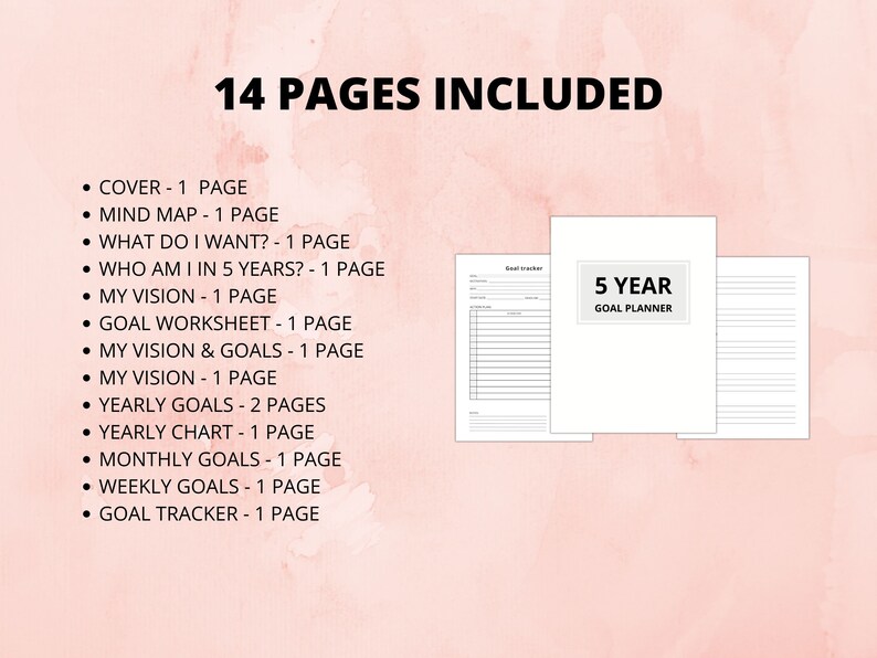 5 Year Goal Planner - Printable Workbook for Productivity. Track and ...