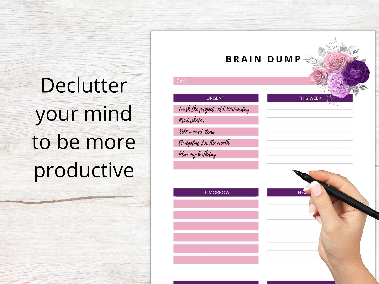 Brain Dump Worksheet Declutter Your Mind and Thoughts. Printable PDF ...