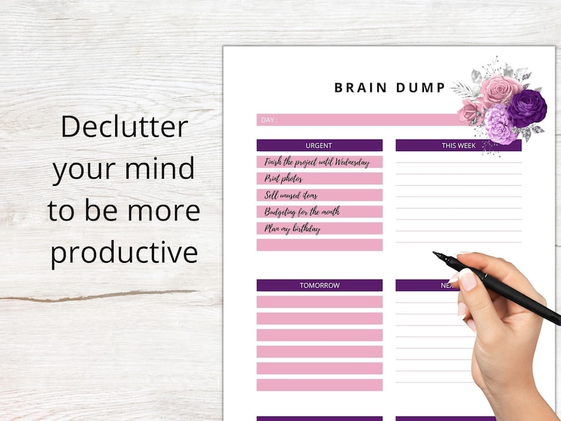 Brain Dump Worksheet Declutter Your Mind and Thoughts. Printable PDF ...
