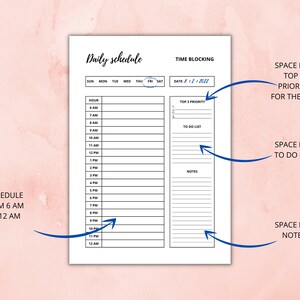 Time Blocking Daily Schedule: Hourly, Half-hour, 15 Minute Planer ...