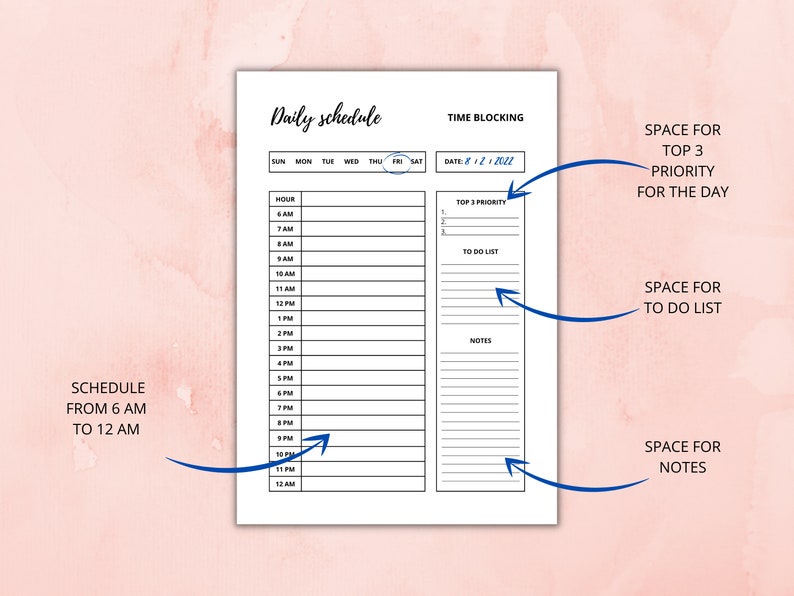 Time Blocking Daily Schedule: Hourly, Half-hour, 15 Minute Planer ...