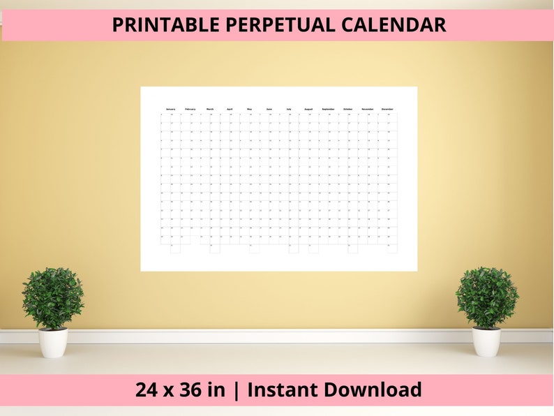 Printable Perpetual Calendar Minimalist Forever Wall | Etsy