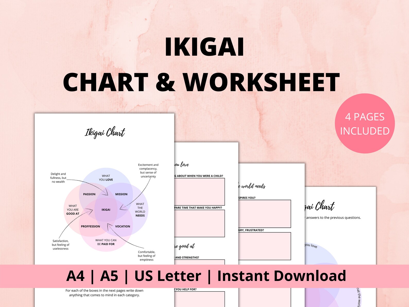 Ikigai Chart & Worksheet Printable Find Your Purpose in Life Japanese ...