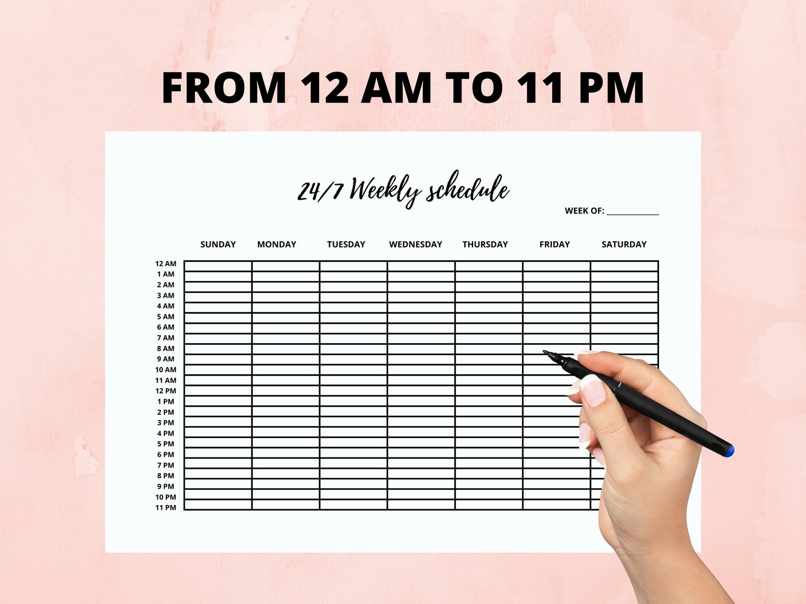 24 Hour Schedule Printable 24/7 Weekly Time Blocking Timetable. PDF. A4 ...