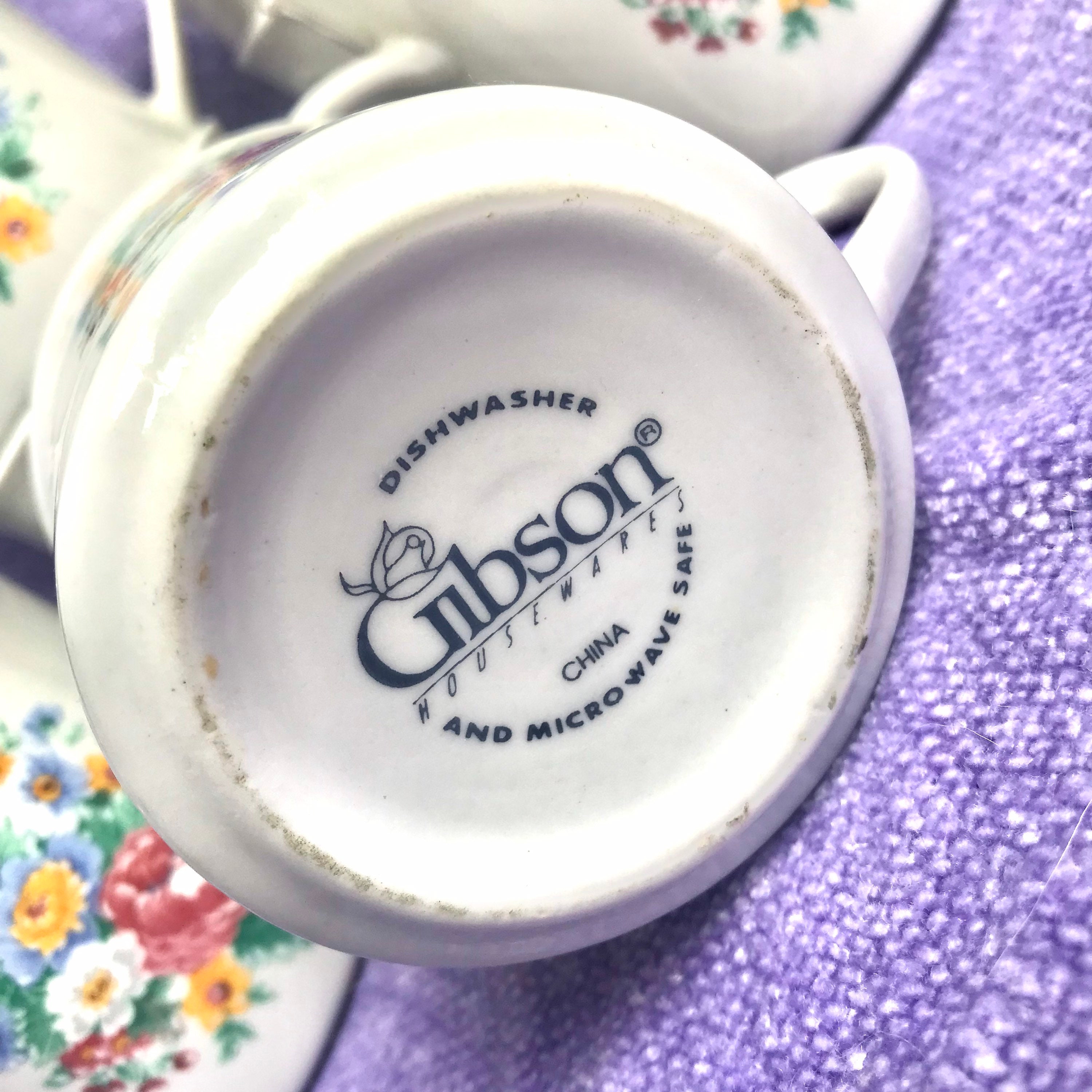 Vtg 90s Gibson Housewares China 8 Tea Cups Bright Spiring Floral ...