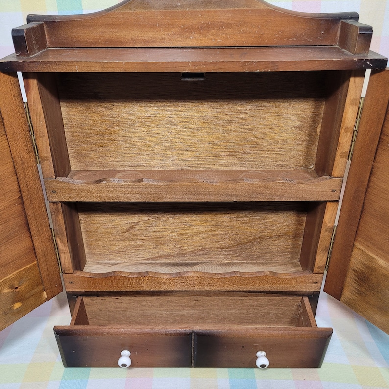 Vintage Julie Pomerantz Wooden Apothecary Spice Rack Hanging Cabinet ...