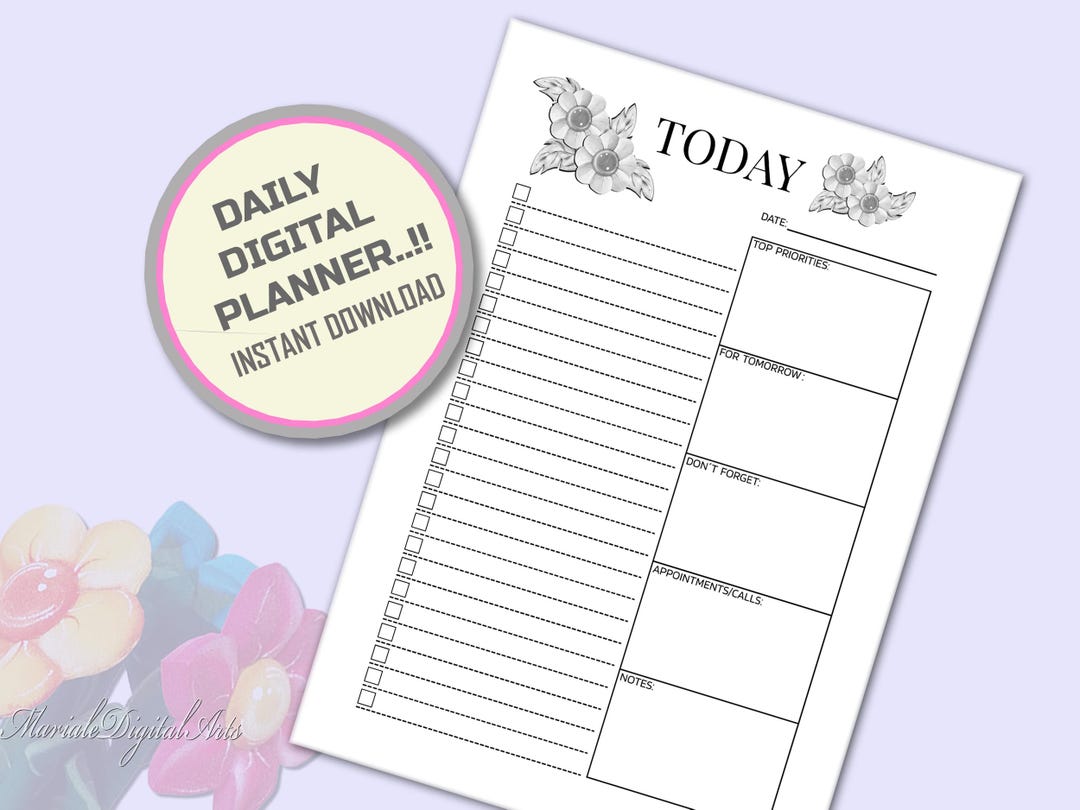 Daily Planner Printable / Today Planner / Flower Planner / Black ...