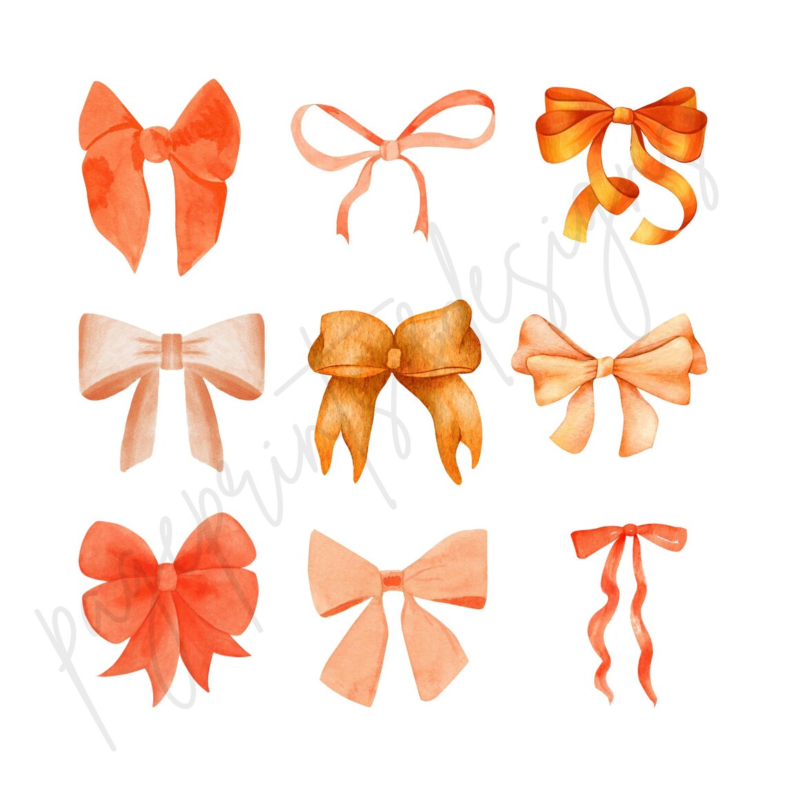 Orange Bows Digital File, Watercolor Bows, Dtf, Htv, Sublimation, Iron ...