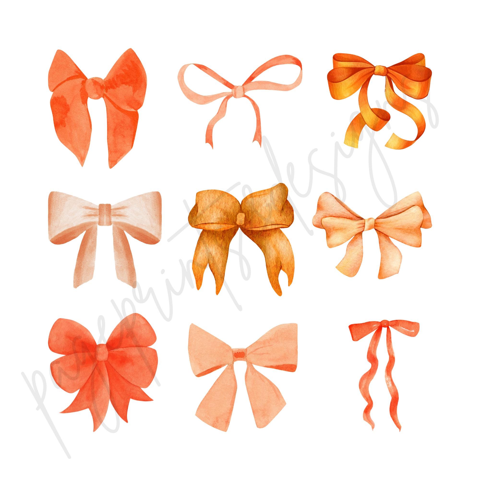 Orange Bows Digital File, Watercolor Bows, Dtf, Htv, Sublimation, Iron ...