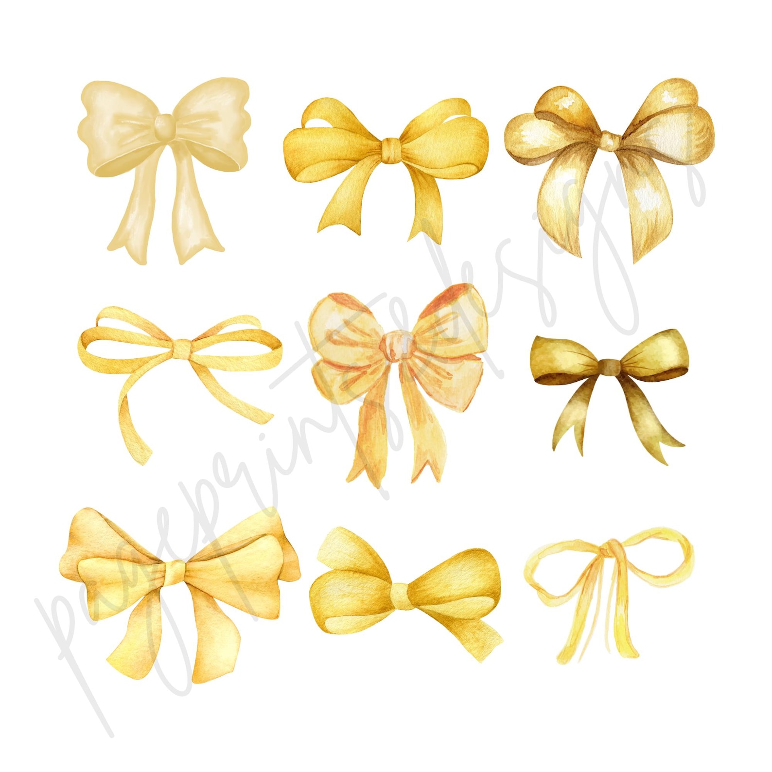 Yellow Bows Digital File, Watercolor Bows, Dtf, Htv, Sublimation, Iron ...