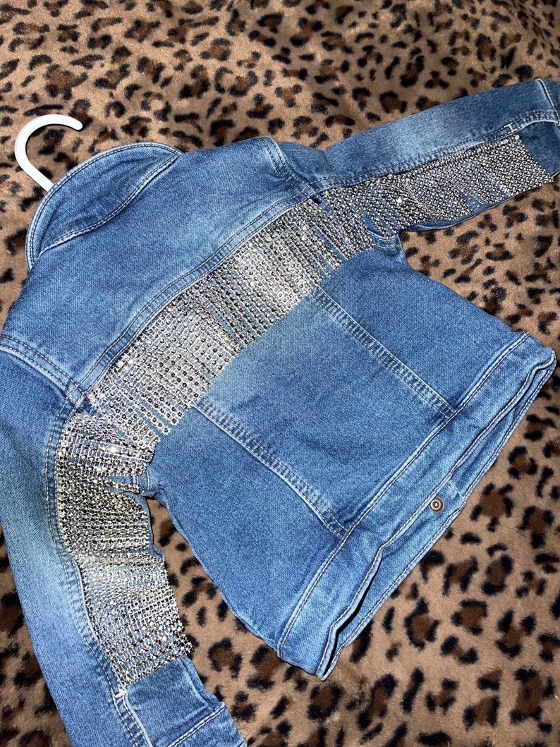 Rhinestone Fringe Kids Jean Bling Jacket - Flower Girl - Wedding Party ...
