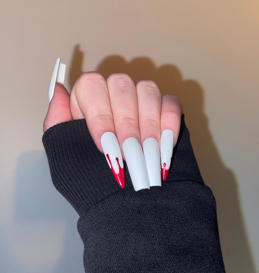 Vampire Fang Nails/blood/halloween/reusable/press on Nails/gel X Apres ...