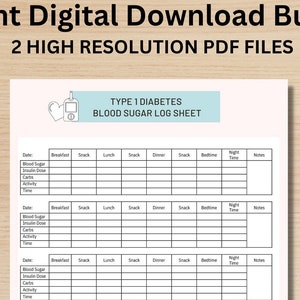 Blood Glucose Planner Insulin Log Sheet & Food Carbs List - Blood Sugar ...