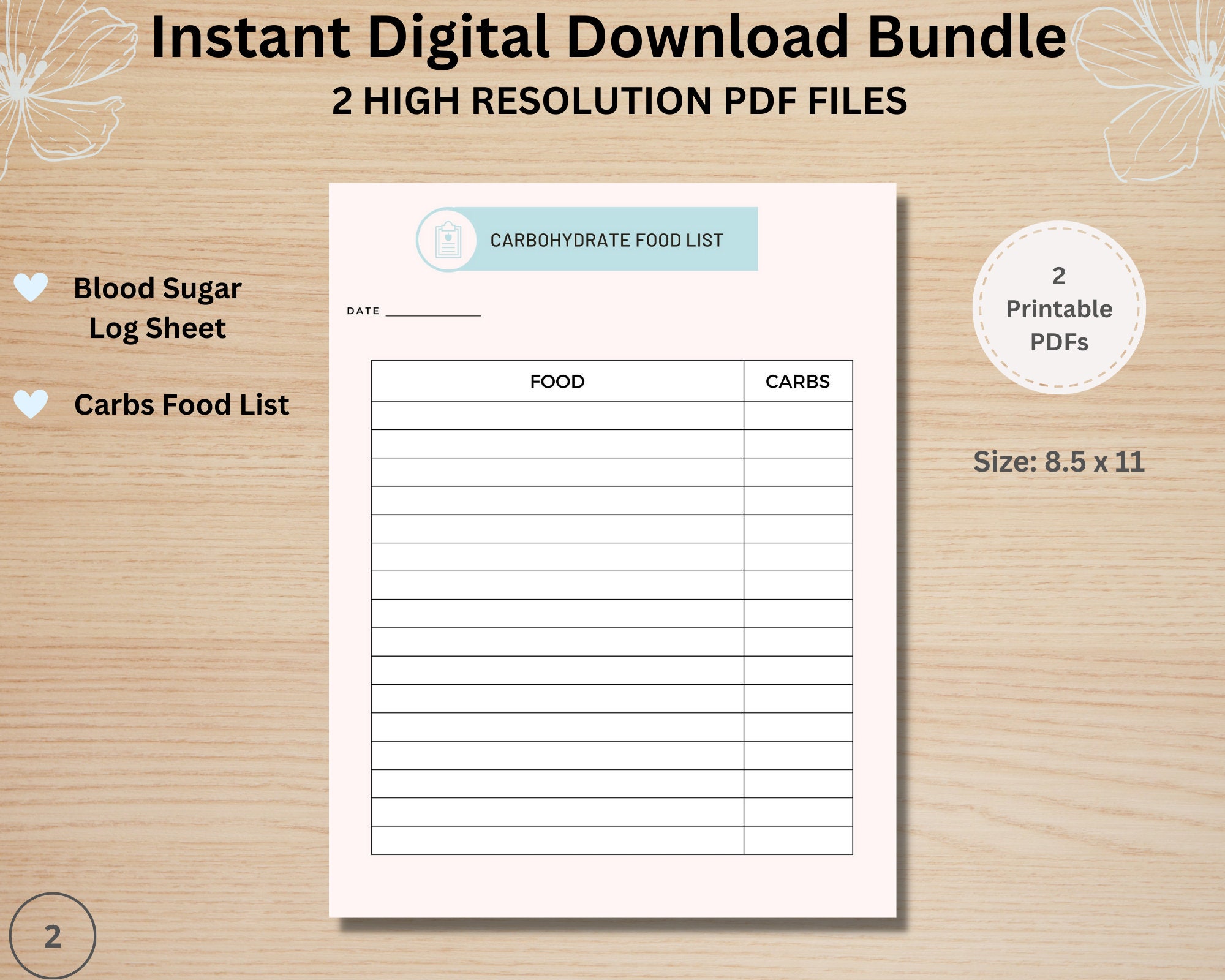 Blood Glucose Planner Insulin Log Sheet & Food Carbs List - Blood Sugar ...