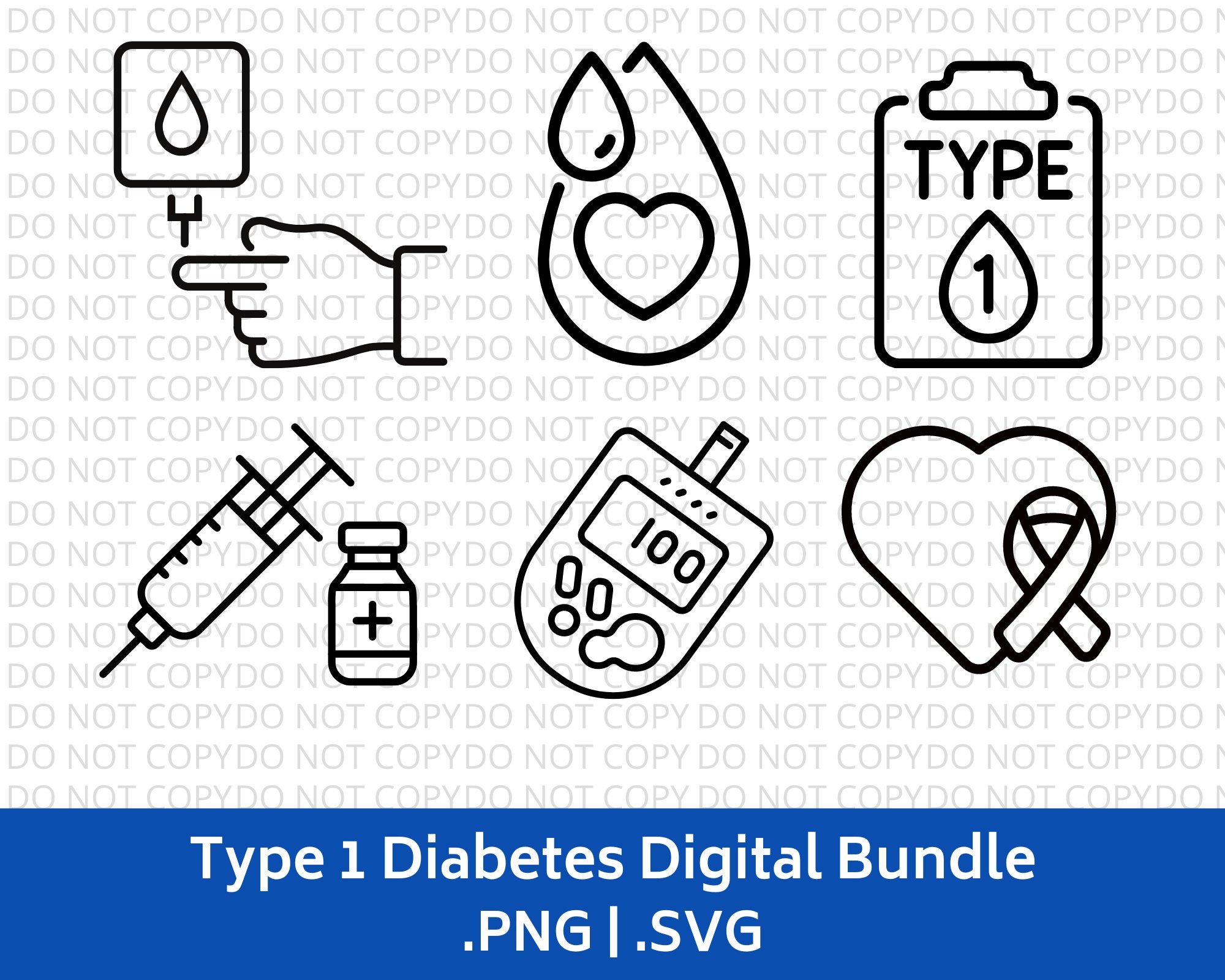 Type 1 Diabetes SVG & PNG Bundle 6 Designs, Digital Download, Diabetes ...