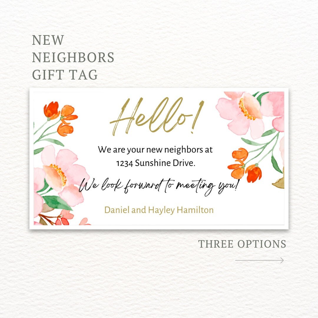 New Neighbors Gift Tag Printable, Instant Download Customize With Your ...