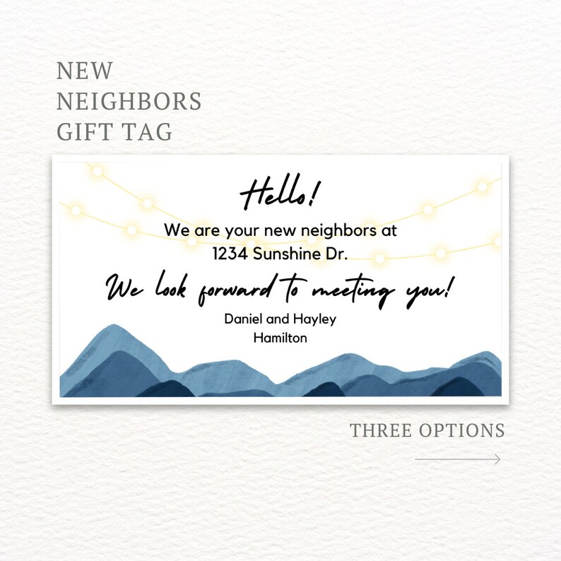 New Neighbors Gift Tag - Printable, Instant Download - Customize With ...