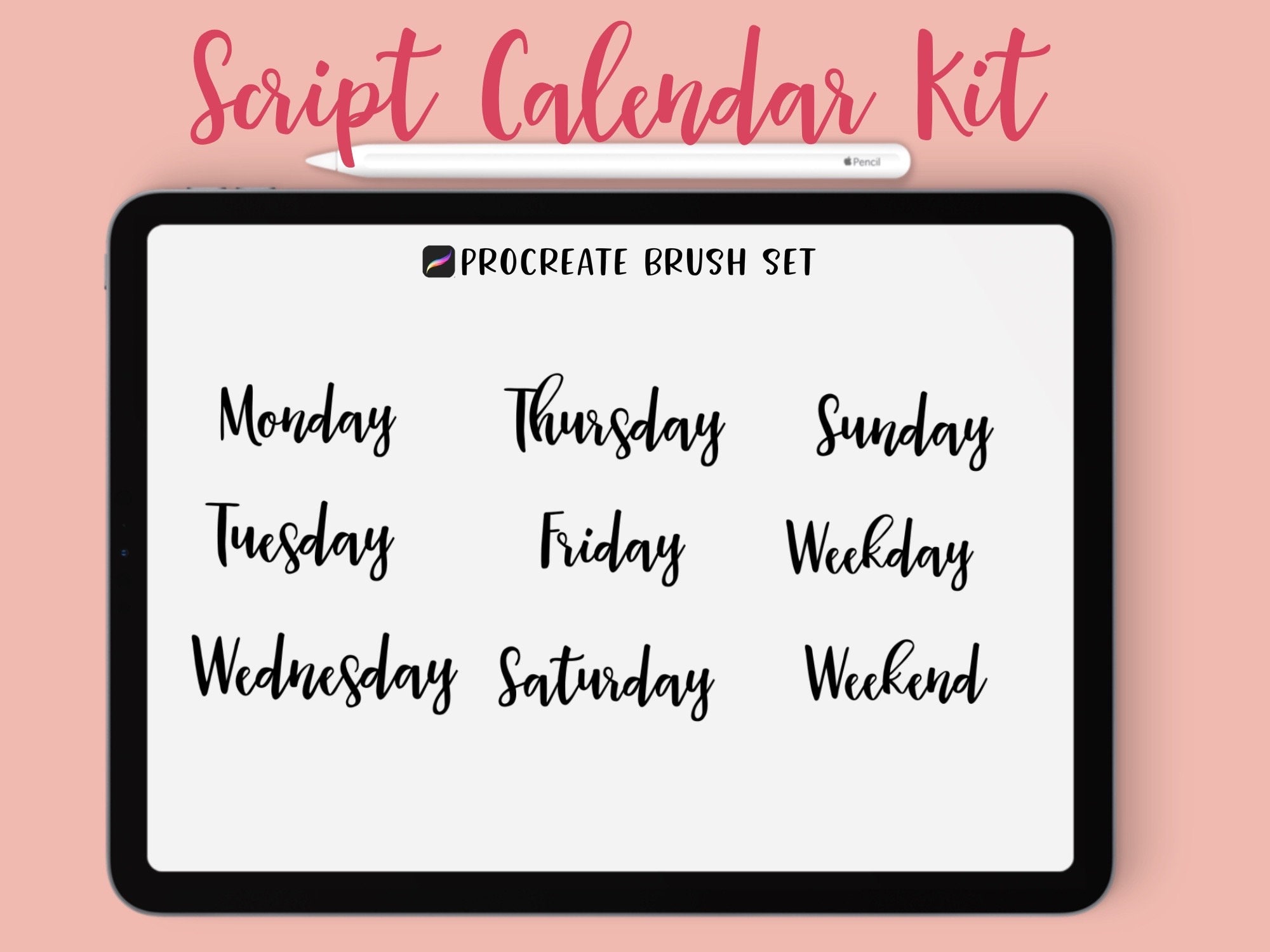 Procreate Script Calendar & Planner Stamp Brush Set- Over 75 Brushes - Etsy