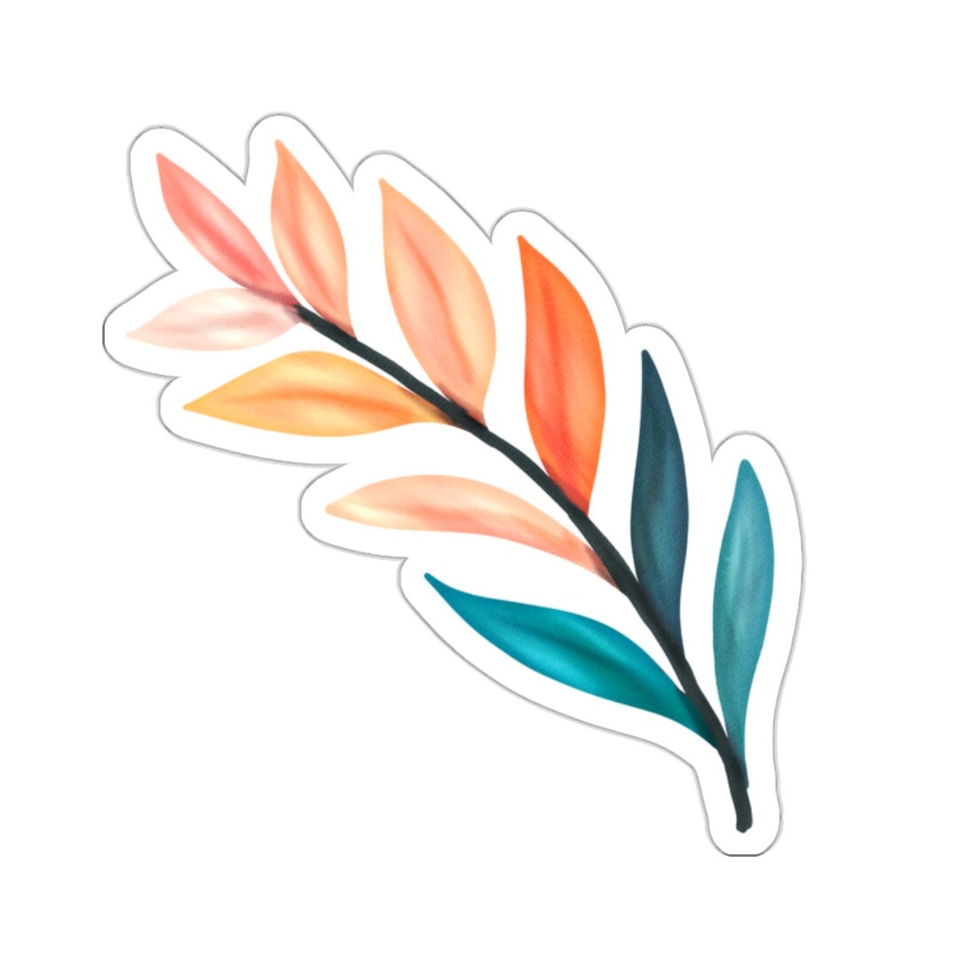 Orange & Turquoise Nature Leaf Kiss Cut Sticker Laptop iPad iPhone ...