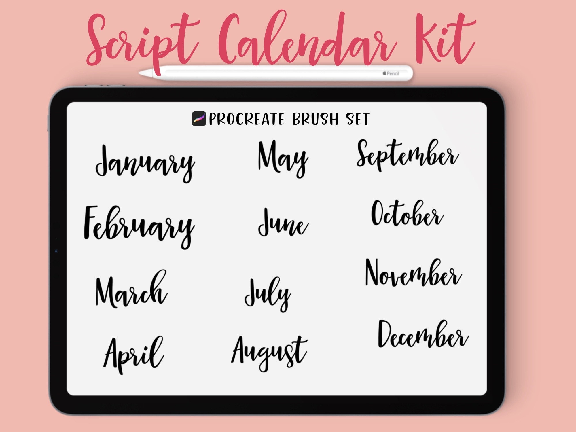 Procreate Script Calendar & Planner Stamp Brush Set- Over 75 Brushes - Etsy
