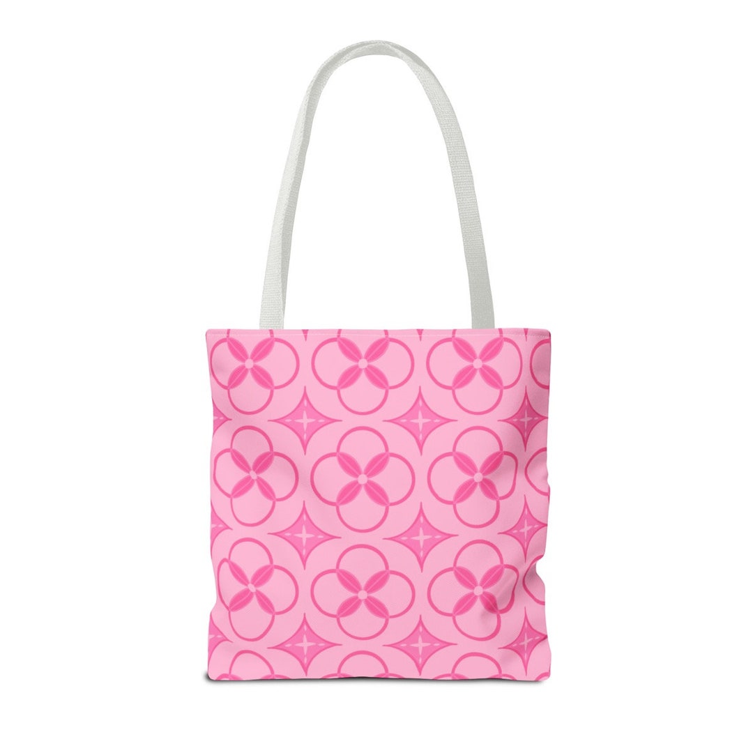 Pink Geometric Hand Painted Tote Bag School, Commute, Work, Grocery ...