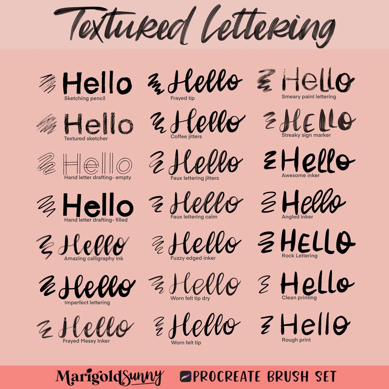 Procreate Textured Lettering Brush Set, Hand-lettering, Printing ...